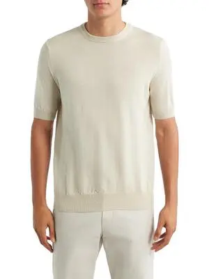 AURELIEN Cashwool® Short Sleeve Crewneck Sweater - Light Beige