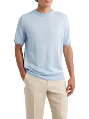 AURELIEN Cashwool® Short Sleeve Crewneck Sweater - Light Blue