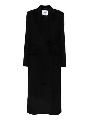 MSGM Belted Notched Lapel Coat - Black