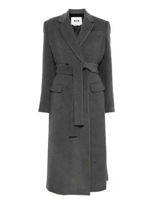 MSGM Belted Wool Coat - Grey