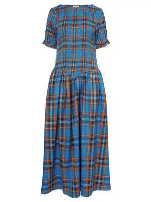 AMY LYNN Beatrix Check-print Woven Maxi Dress - Blue