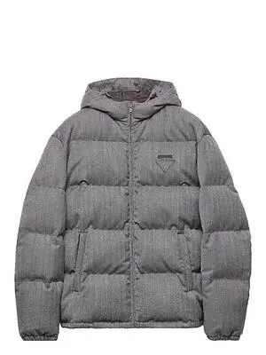 Prada Hooded Wool Shell-down Jacket - Grey