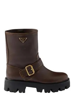 Prada Logo-embellished Leather Boots - Brown