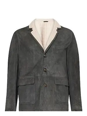 Eleventy Notched-collar Suede Jacket - Black