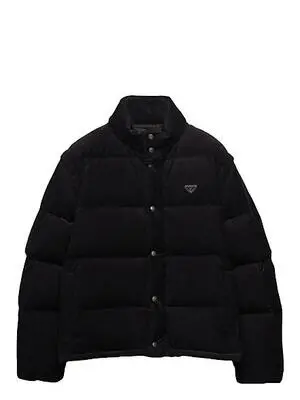 Prada Logo-plaque Corduroy Down Jacket - Black