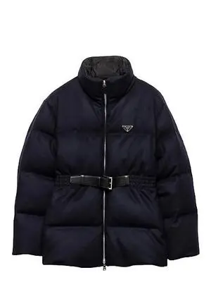 Prada Belted Shell-down Puffer Jacket - Blue