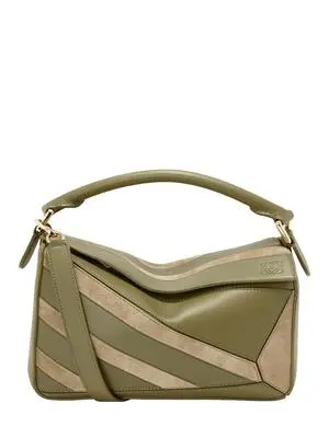 Loewe Puzzle Top-Handle Bag In Striped Leather Olive Gold