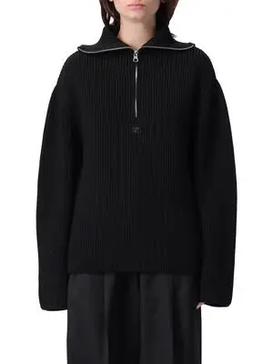 COURREGES Quarter Zip Ribbed Knit Sweater - Black
