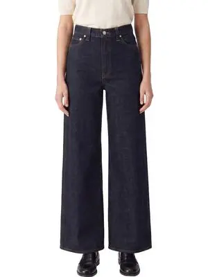 Khaite Dane High-waisted Wide-leg Jeans - Navy