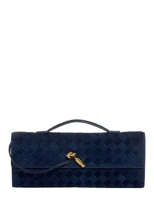 Bottega Veneta Andiamo Suede Clutch - Neptune/muse Brass