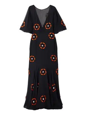 BODE Zoetrope Appliquéd Silk-chiffon Maxi Dress - Black