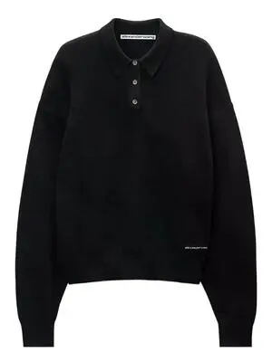 Alexander Wang Logo-patch Long-sleeve Polo Shirt - Black