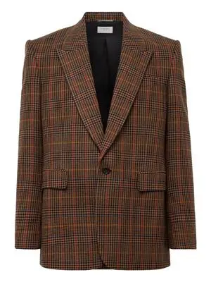 Saint Laurent Houndstooth Checked Wool Blazer - Brown
