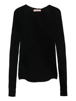 TWINSET Ribbed V-neck Sweater - Black