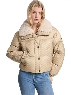 Michael Kors Logo Print Sherpa Puffer Jacket Natural