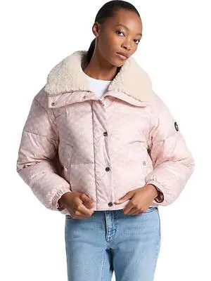 Michael Kors Logo Print Sherpa Puffer Jacket - Pink