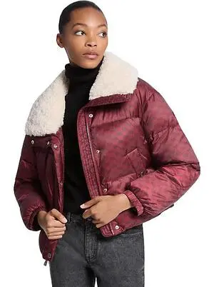 Michael Kors Logo Print Sherpa Puffer Jacket Red