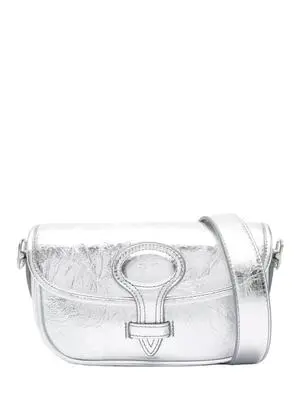 Bally Metallic Leather Flap Shoulder Bag - Silver