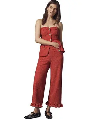 Maeve The Colette Crop Tweed Ruffle-hem Pants - Red Tweed