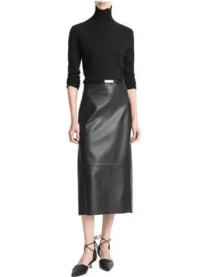 Vince Leather Straight Skirt - Black