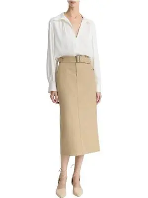 Vince Cotton Trench Pencil Skirt - Neutral / White