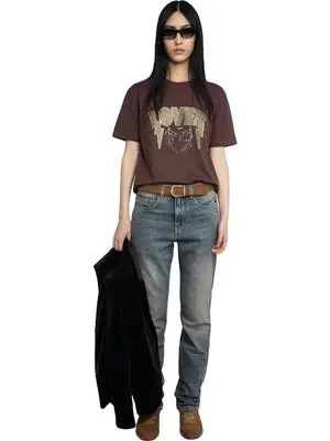 Zadig&Voltaire Edwin Rhinestone Graphic T-shirt - Burgundy / Red