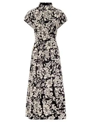 Lela Rose Floral Jacquard Knit Mock Neck Dress - Black