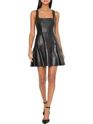 MILLY Faux Leather Mini Dress - Black