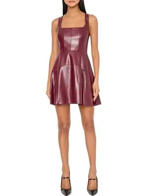 MILLY Faux Leather Mini Dress - Deep Burgundy