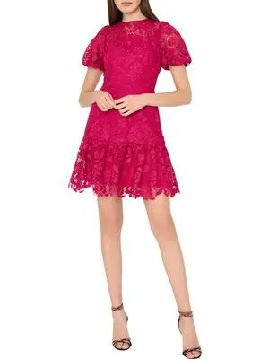 MILLY Yasmin Rose Mosaic Lace Dress - Raspberry