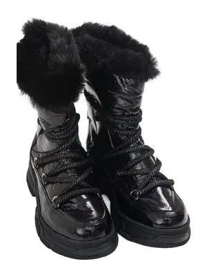 PROLOGUE SHOES Rosie Fur Lined Boots - Black Faux Leather