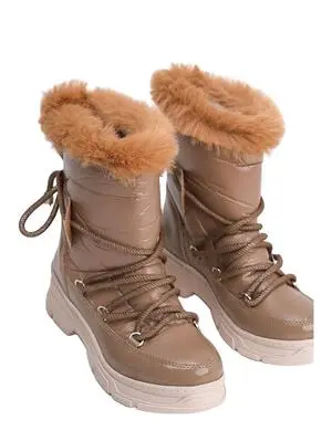 PROLOGUE SHOES Rosie Fur Lined Boots Light Beige Faux Leather