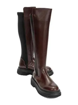 PROLOGUE SHOES Shadow Knee High Boots Burgundy Faux Leather