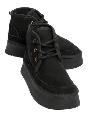 PROLOGUE SHOES Ovela Chunky Boots - Black Suede Faux Leather
