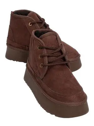 PROLOGUE SHOES Ovela Chunky Boots - Brown Suede Faux Leather