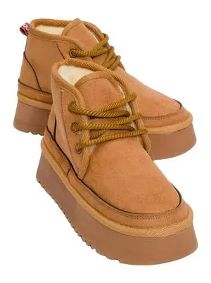 PROLOGUE SHOES Ovela Chunky Boots - Cognac Faux Leather