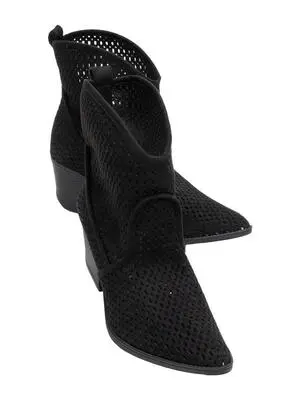 PROLOGUE SHOES Block Heel Summer Boots - Black Faux Leather