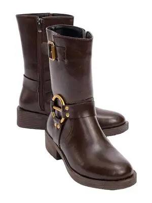 PROLOGUE SHOES Fies Buckled Boots - Brown Faux Leather