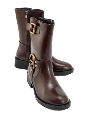 PROLOGUE SHOES Fies Buckled Boots - Burgundy Faux Leather