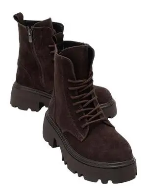 FOREVER & ALWAYS SHOES Leather Lace-Up Ankle Boots Brown Suede Leather