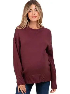 PINKBLUSH Drop Shoulder Oversized Sweater - Burgundy