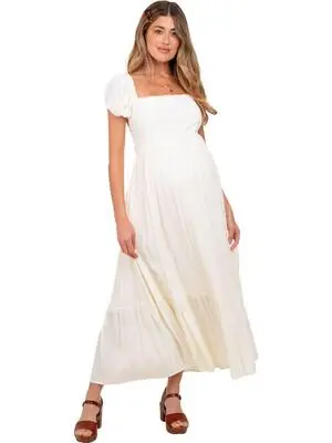 PINKBLUSH Ruffle Detail Square Neck Maxi Dress - Ivory