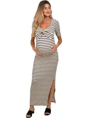 PINKBLUSH Striped Knit Short Sleeve Maxi Dress - Ivory