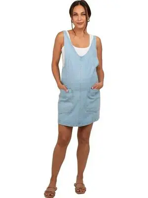 PINKBLUSH Denim Side Pocket Overall Maternity Dress - Blue