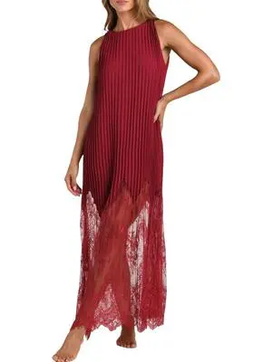L'Agence Adalynn Lace Trim Maxi Dress - Black Cherry