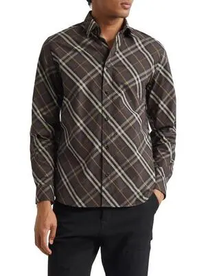 Burberry Robert Check Cotton Button-up Shirt - Truffle Ip Check