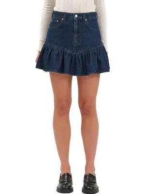 DAZE Flounce Hem Denim Miniskirt - Moonlight Rinse