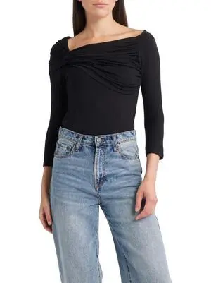 Loveappella Asymmetric Neck Jersey Top - Black