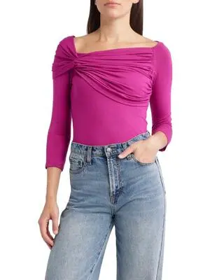 Loveappella Asymmetric Neck Jersey Top - Magenta