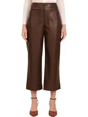 Bagatelle Patch Pocket Faux Leather Wide Leg Pants Espresso